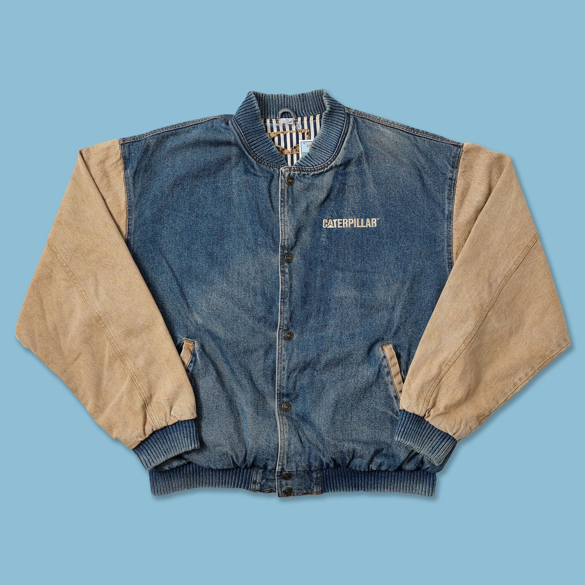 Vintage Caterpillar Denim Varsity Jacket XLarge | Double Double Vintage