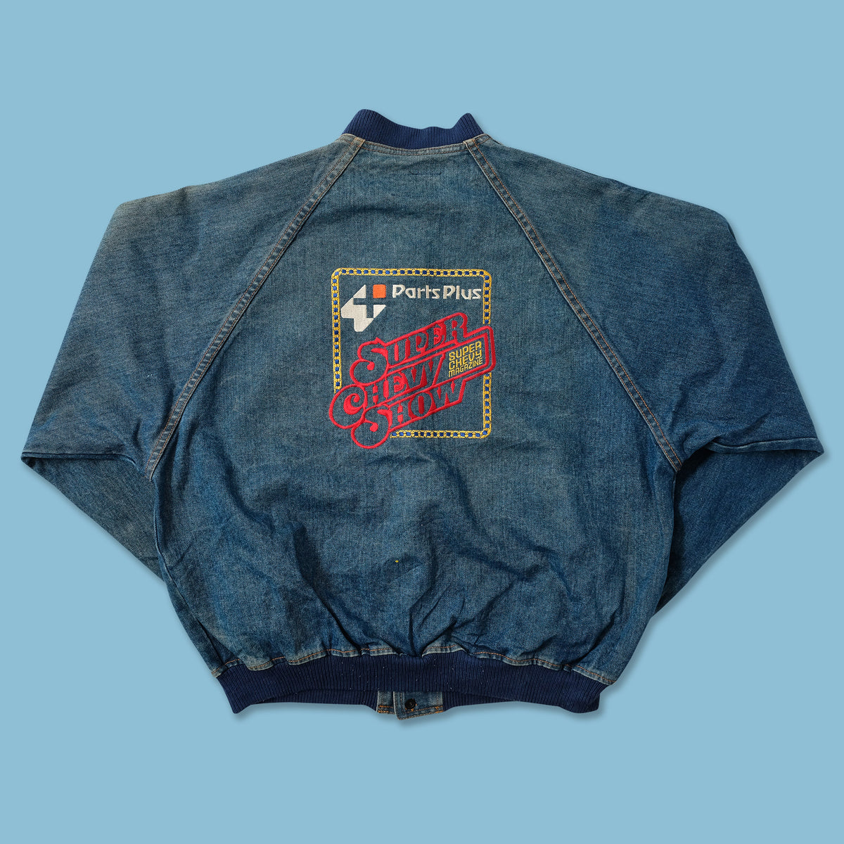 1996 Denim Varsity Jacket XXL | Double Double Vintage